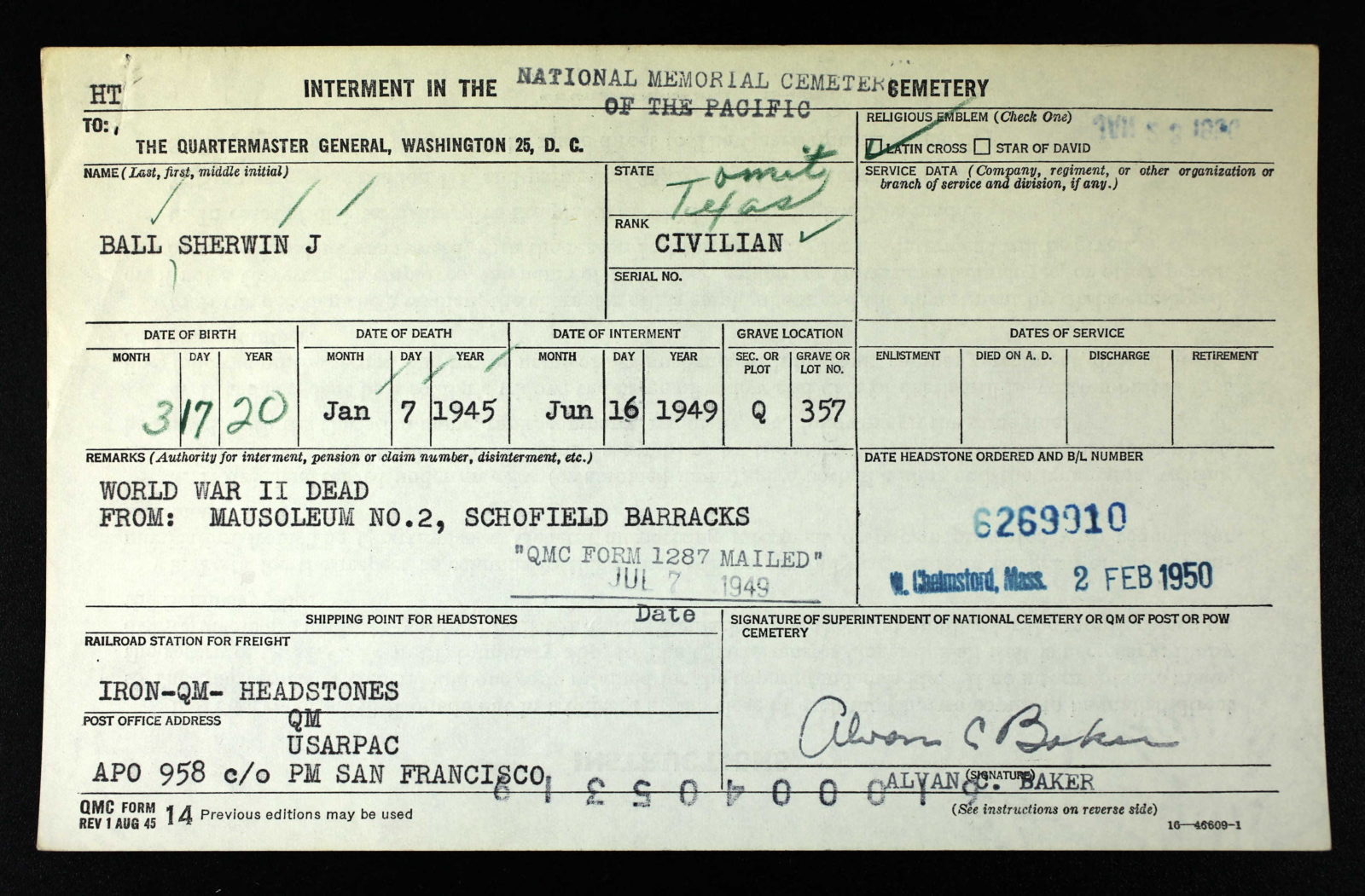 Sherwin J. Ball - NHD Silent Heroes